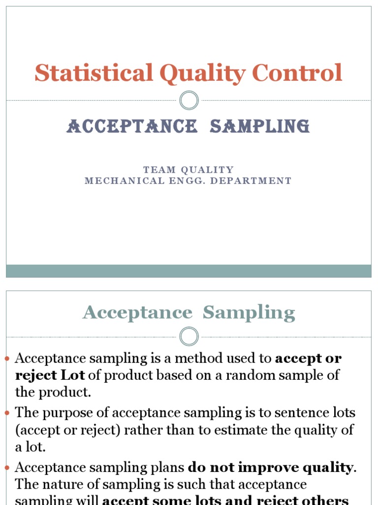 Acceptance Sampling SQC | PDF | Mean | Standard Deviation