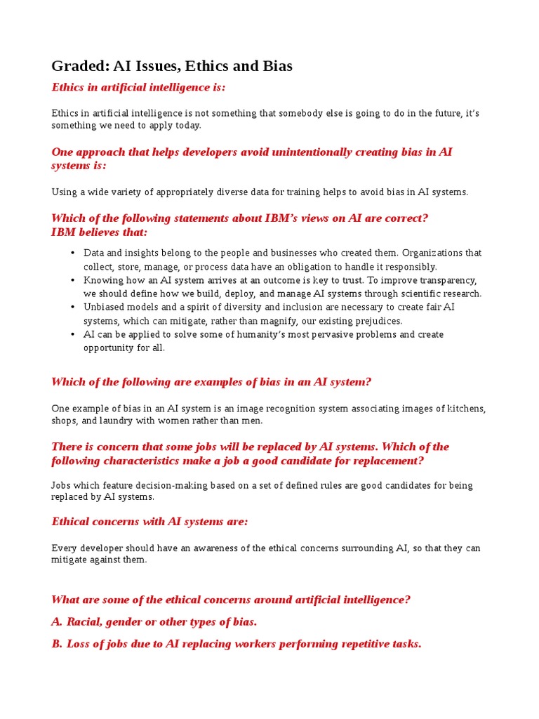 Graded: AI Issues, Ethics and Bias | PDF | Artificial Intelligence ...