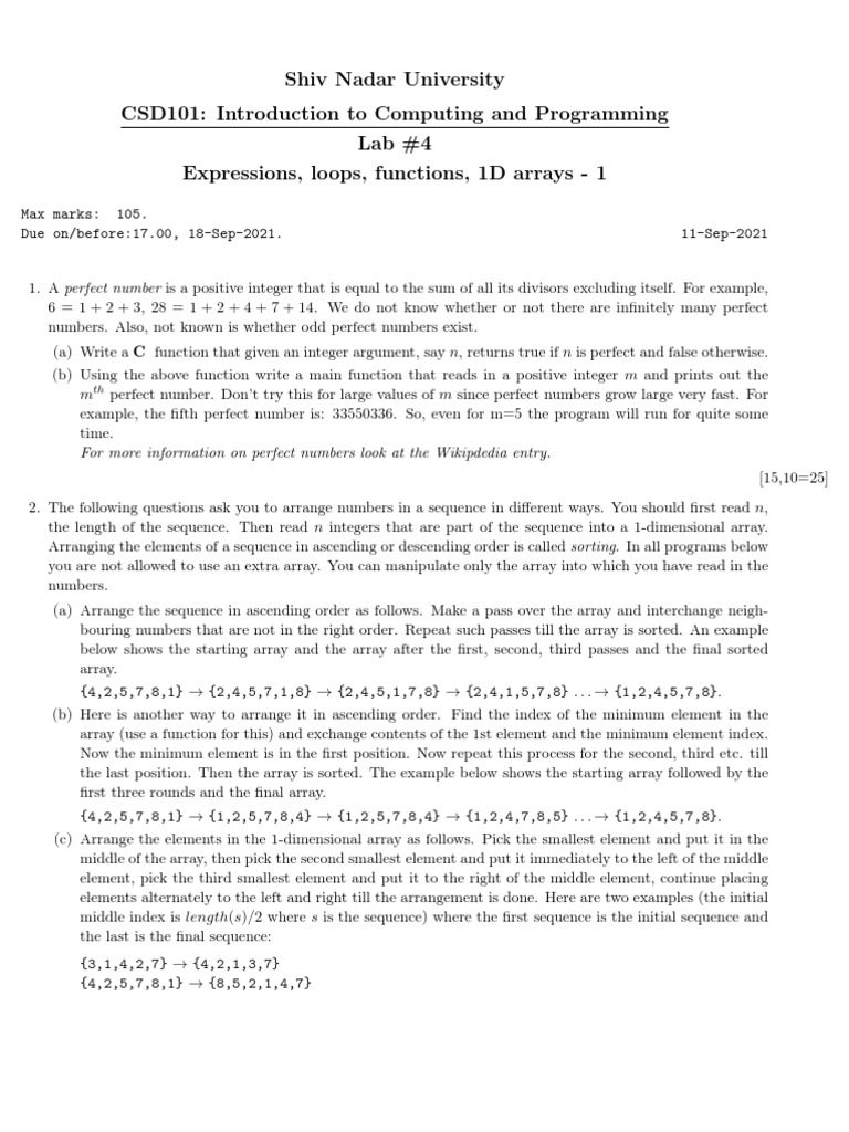 Shiv Nadar University CSD101: Introduction To Computing and Programming Lab #4 Expressions ...