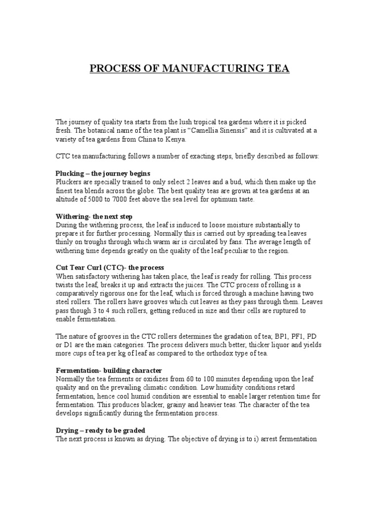 Process of Manufacturing Tea | PDF | Tea | Nature