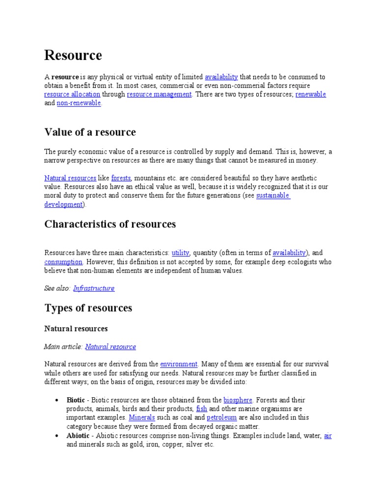 Resource: Value of A Resource | PDF | Resource | Renewable Resources