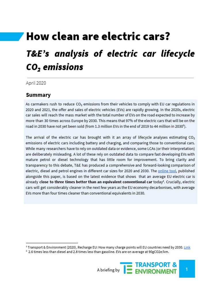 T&E Analysis of Electric Car Emissions | PDF | Electric Vehicle | Life ...
