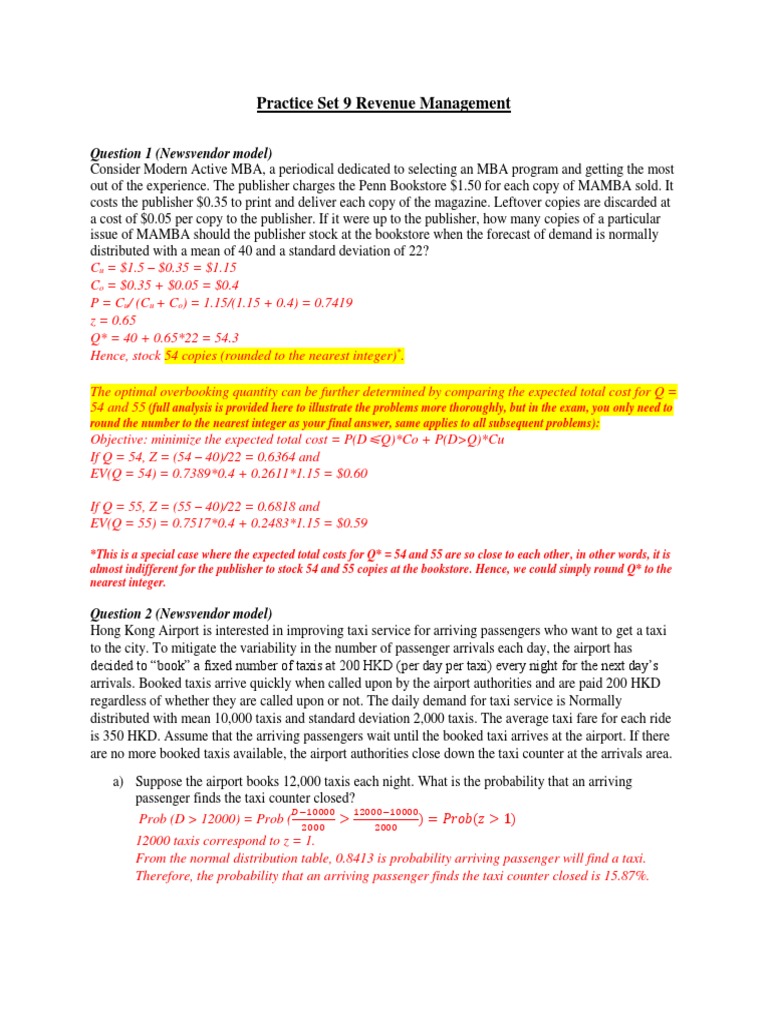 Revenue Management Exam Practice Set | PDF | Prices | Taxicab