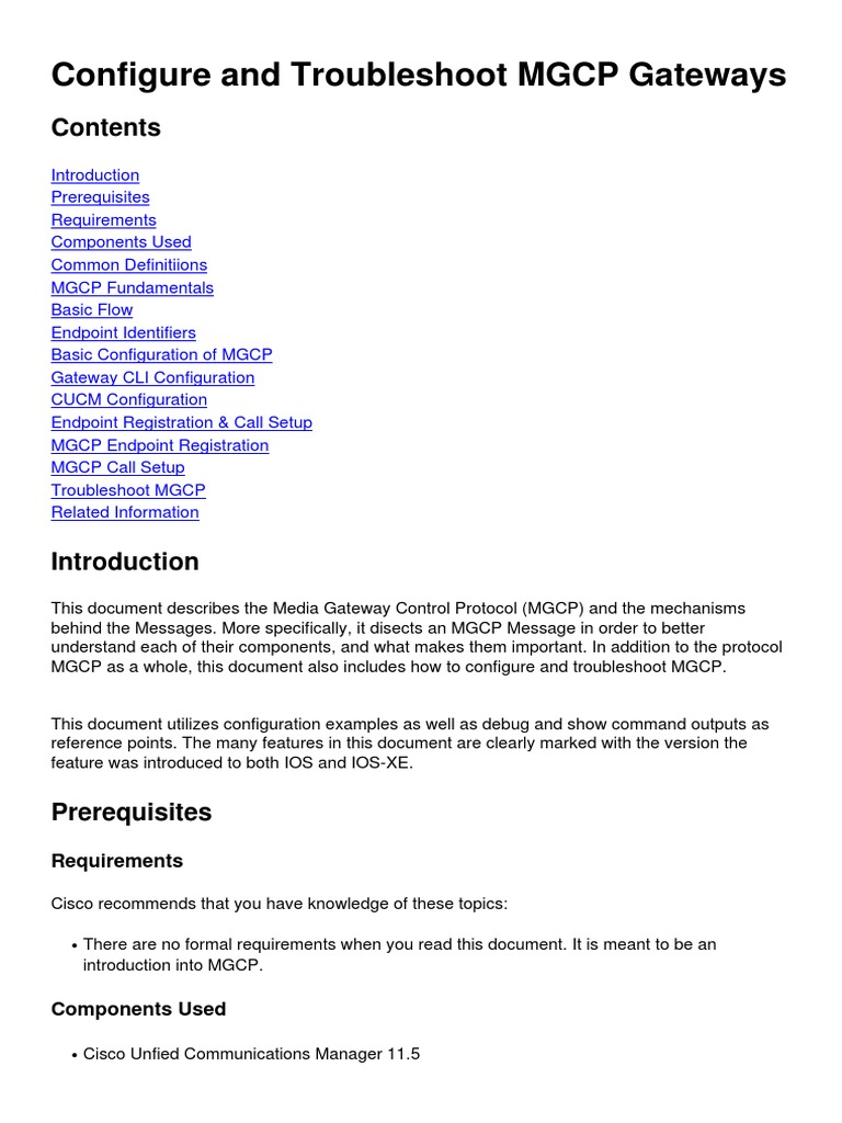 Configure And Troubleshoot Mgcp Gateways Requirements Pdf Port Computer Networking