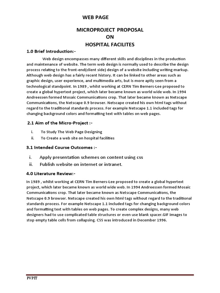 Web Page Designing Microproject Proposal ON Hospital Facilites | PDF ...