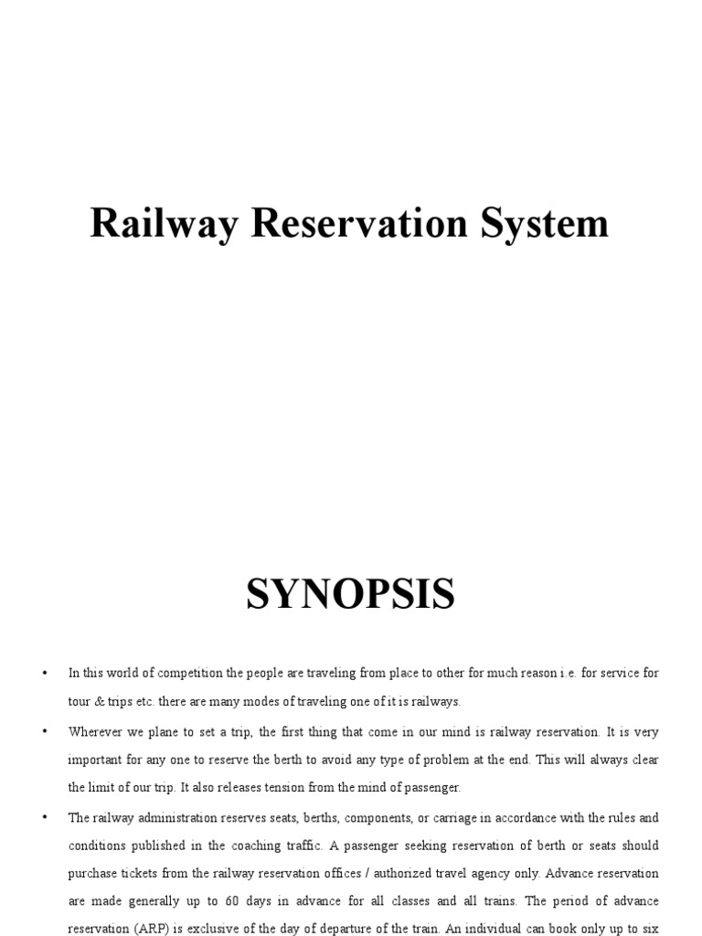 Railway Reservation System Overview | PDF | System | Database Design