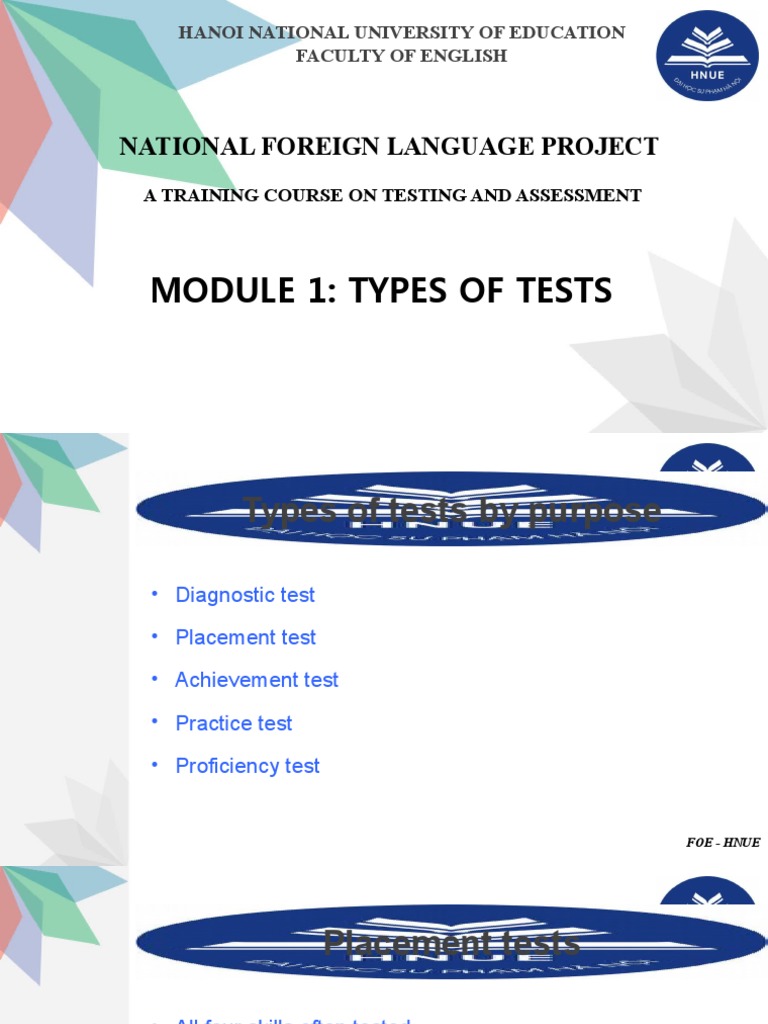 Module 1: Types of Tests: National Foreign Language Project | PDF