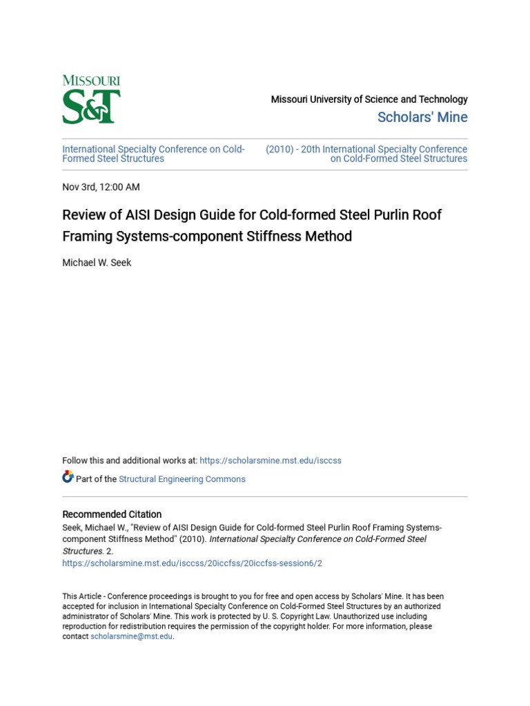 Review of AISI Design Guide For Cold-Formed Steel Purlin Roof Fra | PDF ...