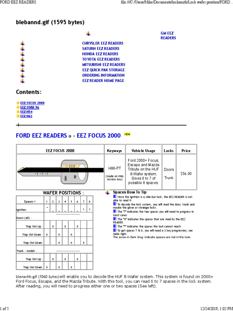 Ford 8 Lock Wafer Position | PDF | Trunk (Car) | Ford Motor Company