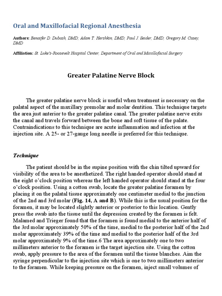 Greater Palatine Nerve Block Technique | PDF | Anesthesia | Injection ...