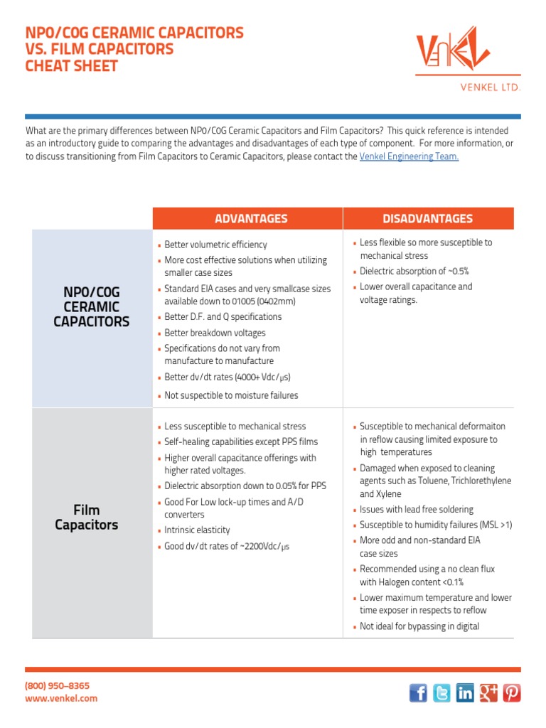 Np0/C0G Ceramic Capacitors vs. Film Capacitors Cheat Sheet | PDF | Capacitor | Electrical ...