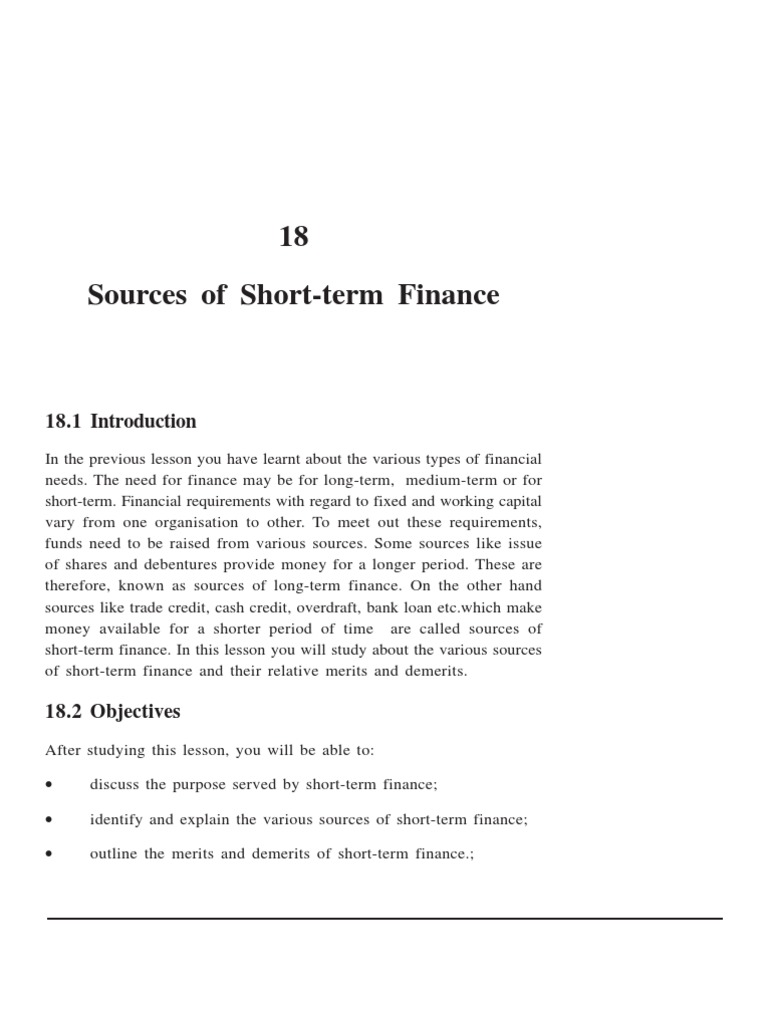 Sources of Short-term Finance Explained | PDF | Credit | Finance ...