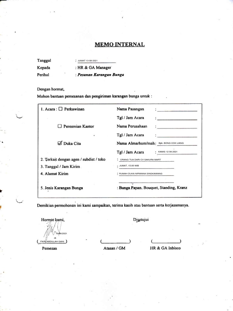 Form Karangan Bunga-Signed | PDF