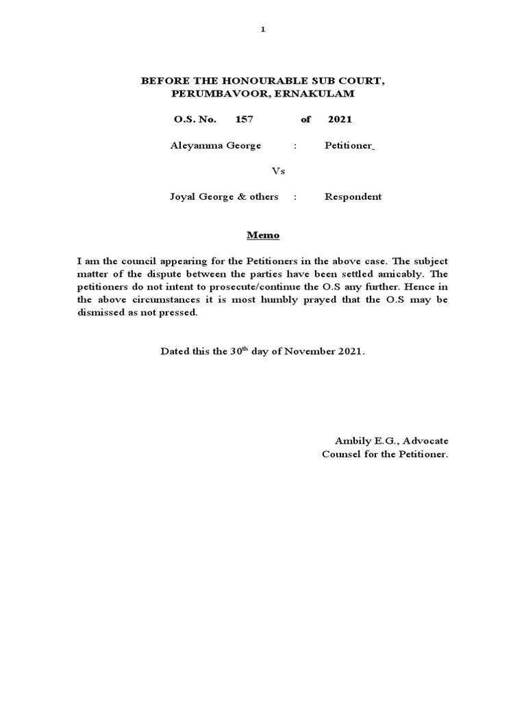 Memo Not Pressed OS 157 of 2021 | PDF