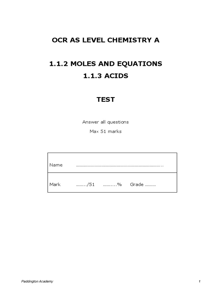 Ocr As Level Chemistry A: Answer All Questions Max 51 Marks | PDF ...