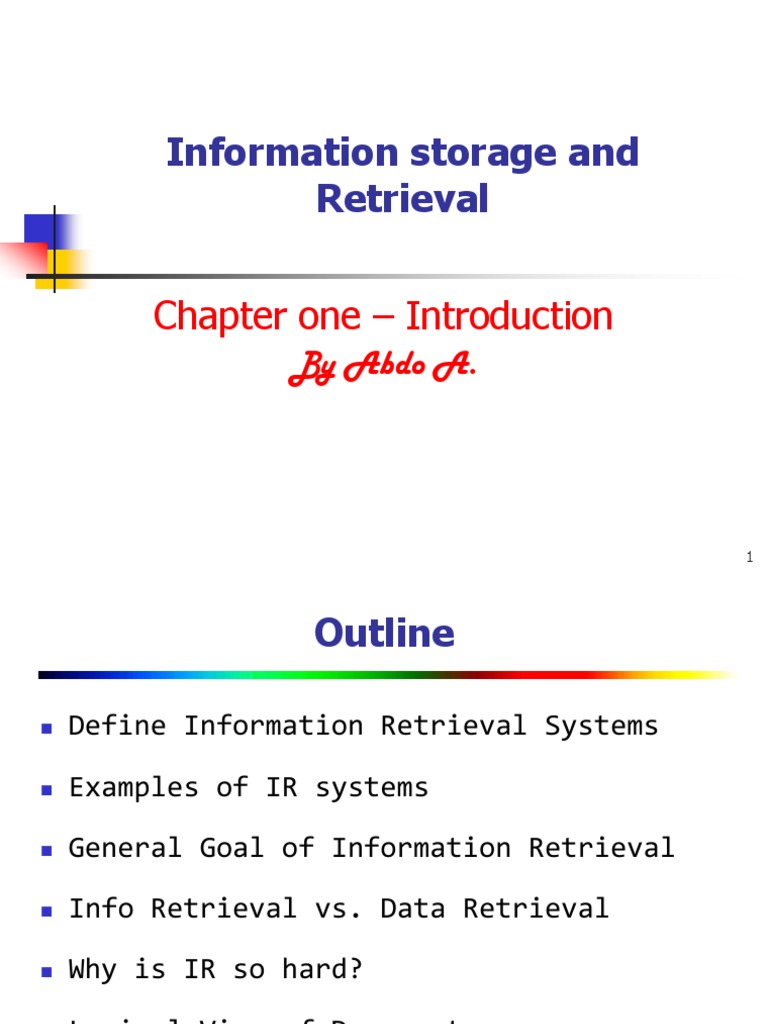 Information Storage and Retrieval: Chapter One - Introduction | PDF ...