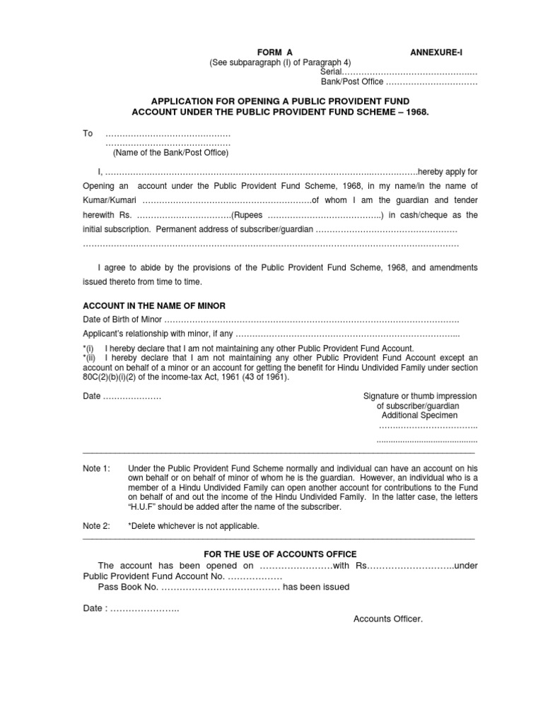 Application For Opening A Public Provident Fund Account Under The ...