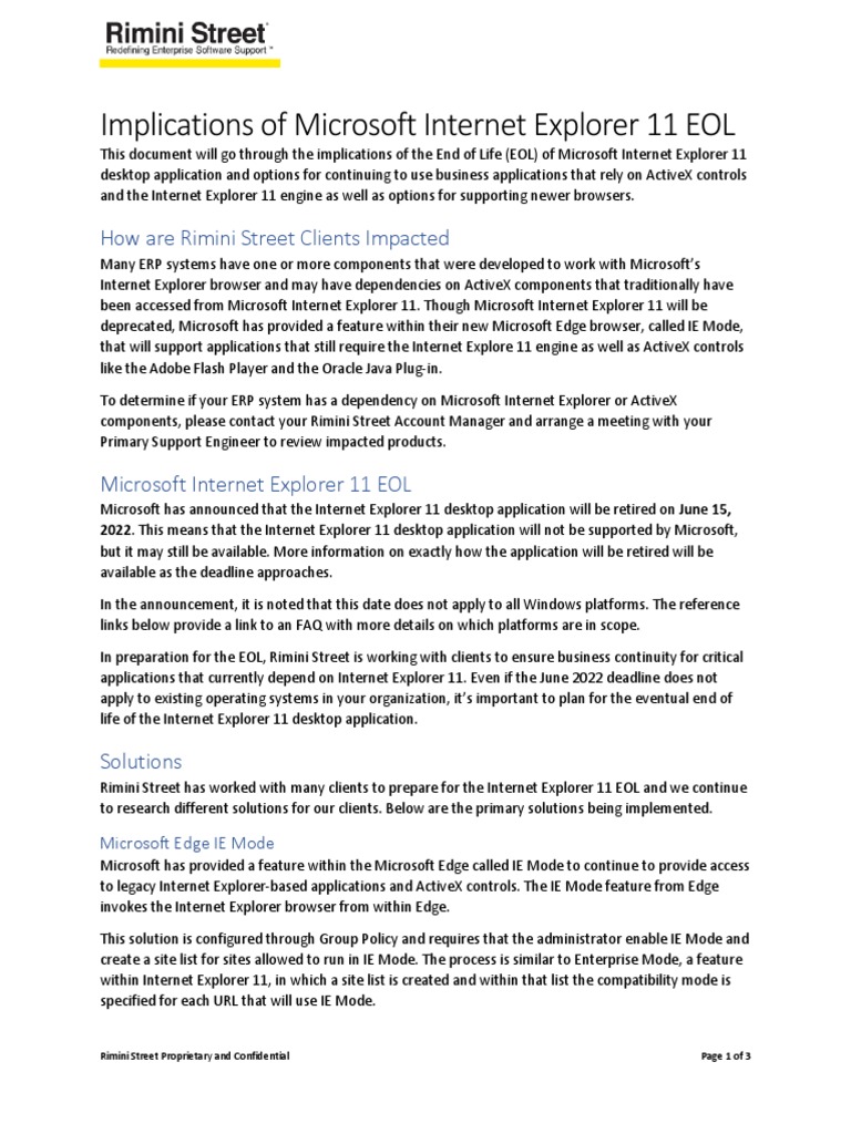 Tech Note 1223 - Implications of Internet Explorer 11 EOL | PDF ...