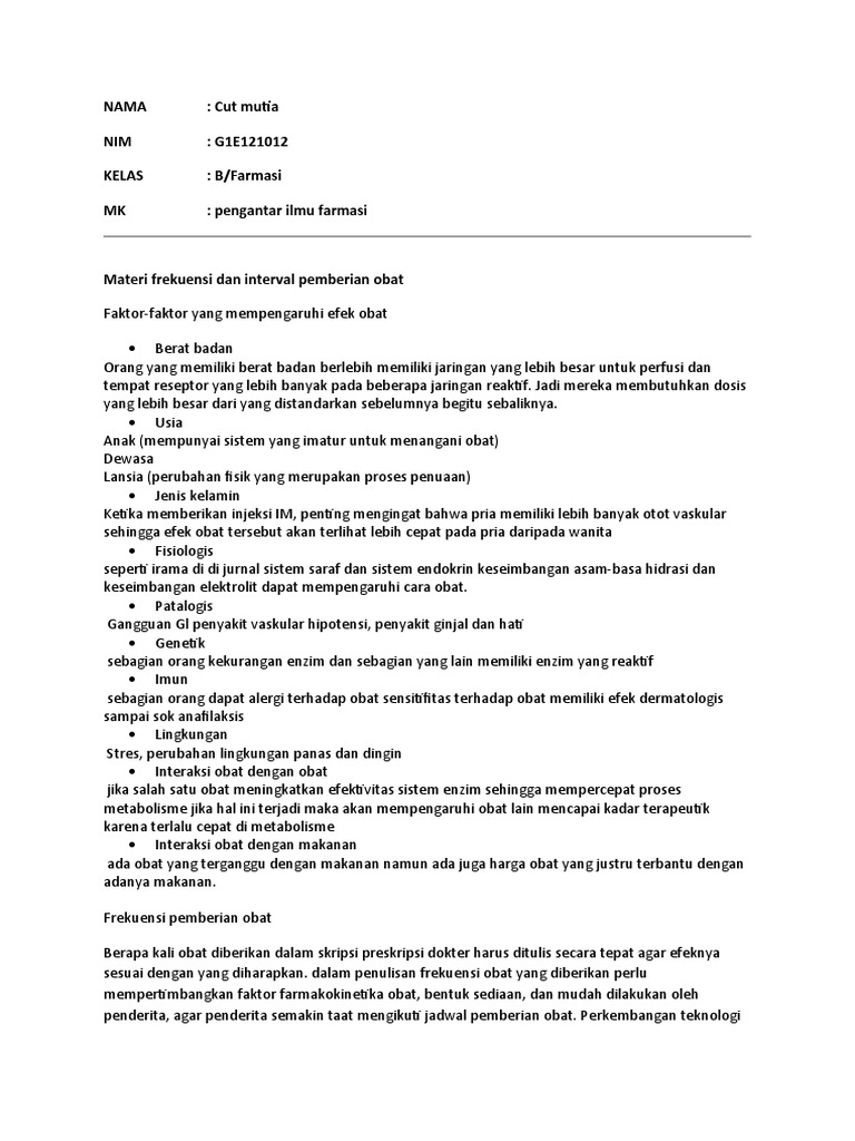 Frekuensi Dan Interval Pemberian Obat | PDF