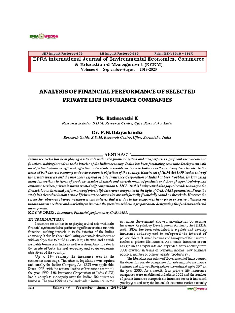 Analysis of Financial Performance of Selected Private Life Insurance ...
