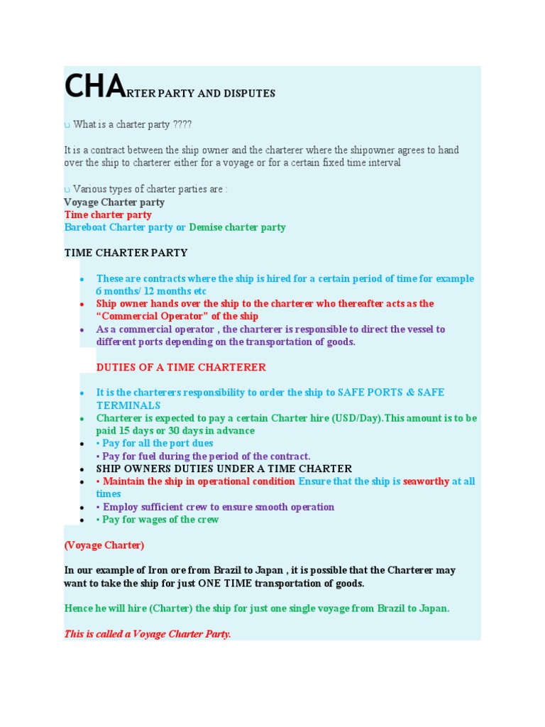 Charter Party and Disputes | PDF | Business Law | Common Law