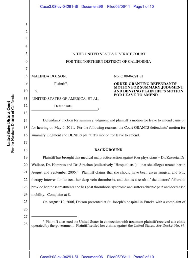 Dotson v. USA Tort MSJ | PDF | Summary Judgment | Legal Procedure