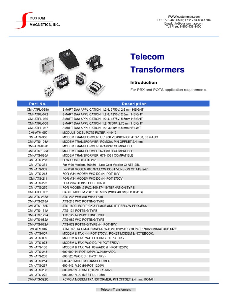 Telecom Transformers | PDF | Fax | Modem