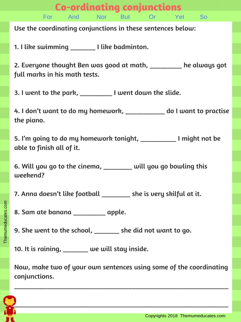Use The Coordinating Conjunctions in The Sentences | PDF | Language ...