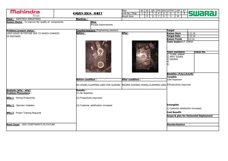 Kaizen Sheet (F16) | PDF | Secondary Sector Of The Economy | Production ...
