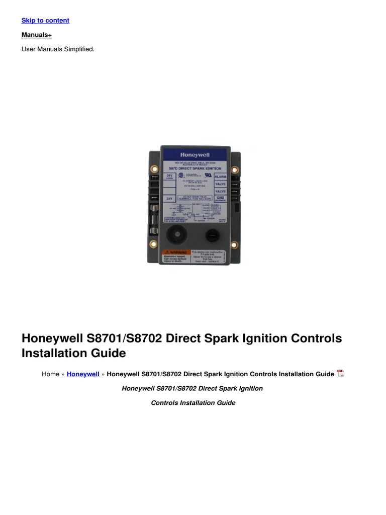 Honeywell S8701/S8702 Direct Spark Ignition Controls Installation Guide ...
