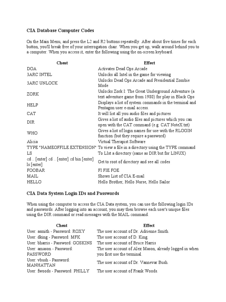 CIA Database Computer Codes | PDF | Databases | Director Of Central ...