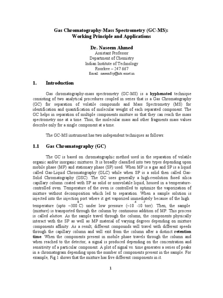 GC-MS Principle and Instrumentation | PDF | Mass Spectrometry | Gas ...