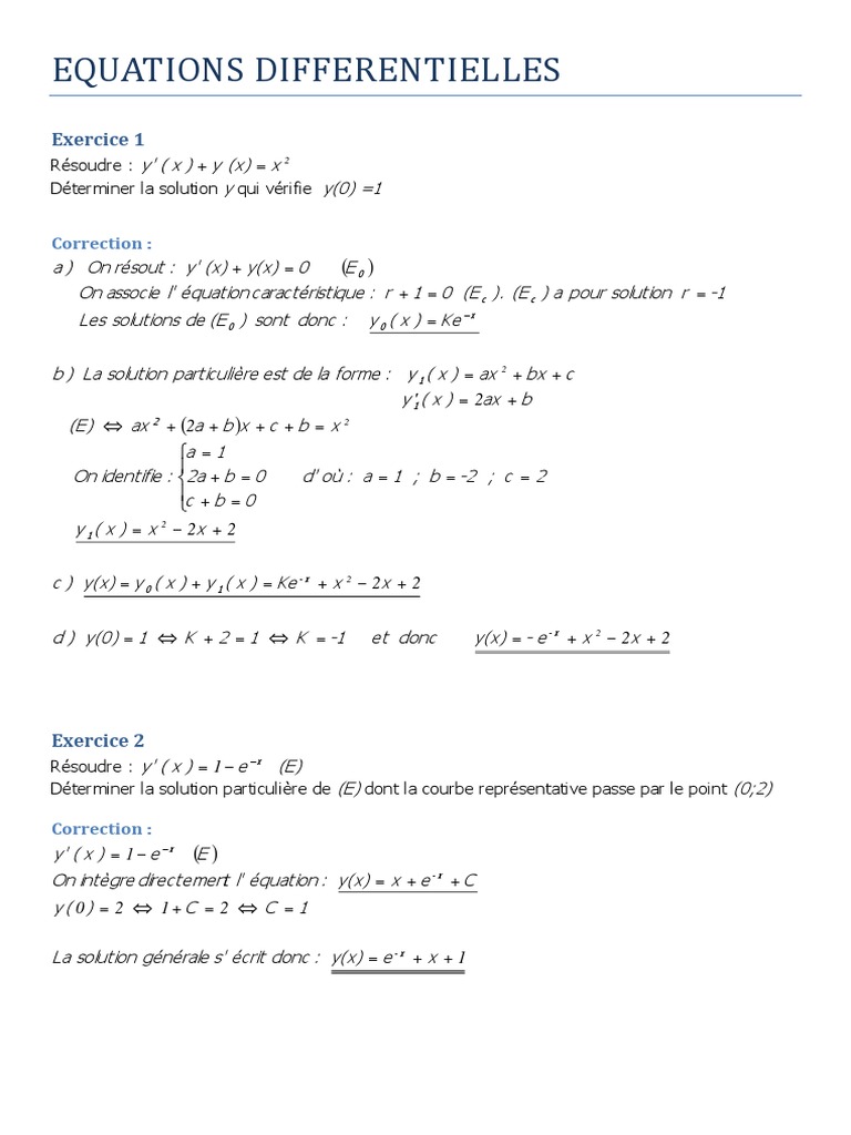 Corrigé - Equations Differentielles | PDF | Équations | Objets mathématiques
