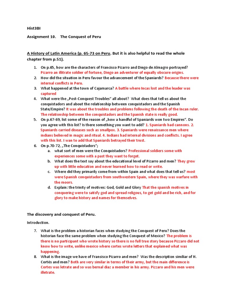 Hist3BI Assignment 10. The Conquest of Peru | PDF | Francisco Pizarro ...