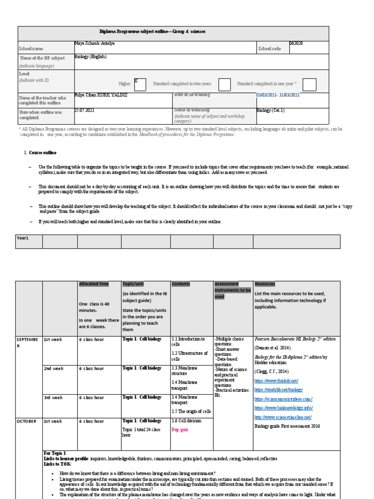 Bio Course Outline First Year | PDF | Biology | Life