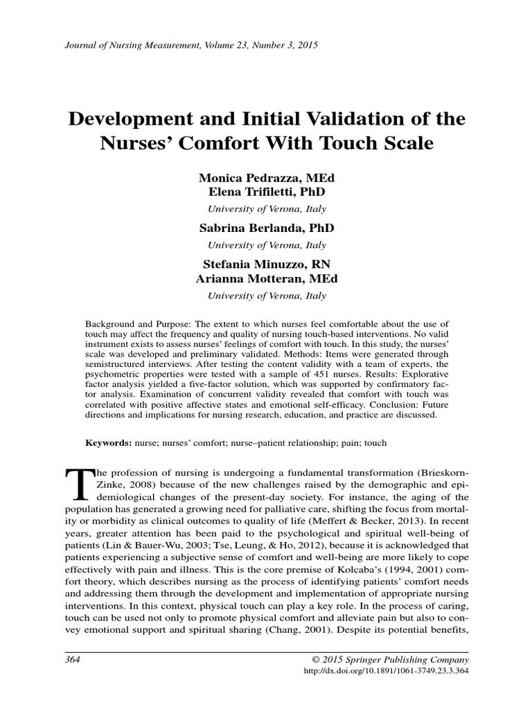 Scale Comfort Touch Scale 2015 | PDF | Affect (Psychology) | Validity ...