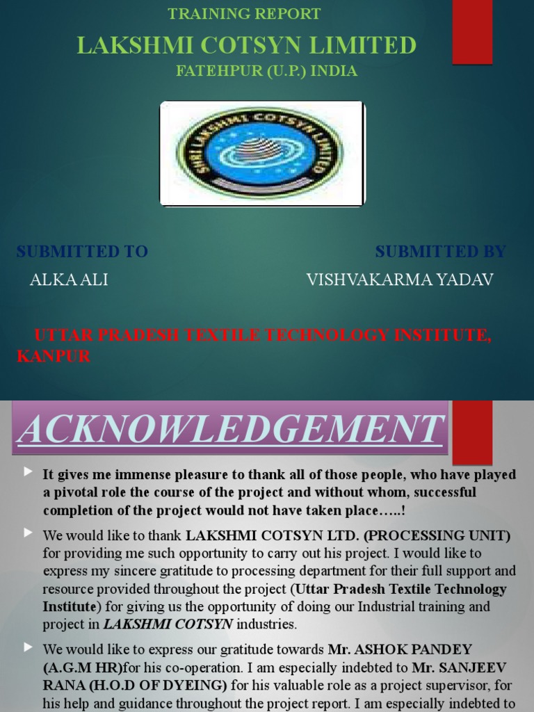 Lakshmi Cotsyn Training Report | PDF | Textiles | Dyeing