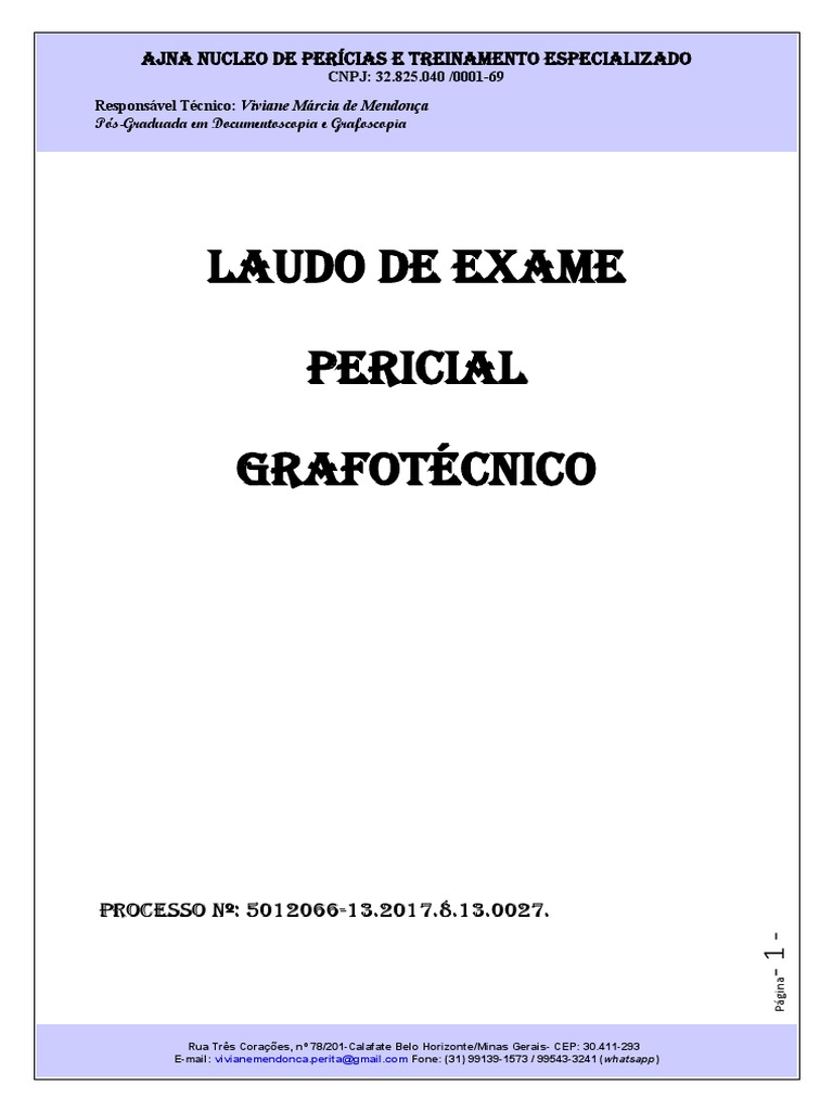 LAUDO DE EXAME PERICIAL. Grafotécnico | PDF | Escrita | Testemunha ...