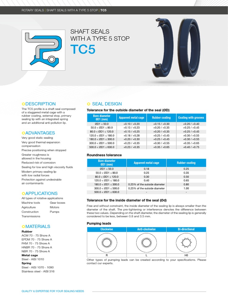Shaft Seals With A Type 5 Stop: Seal Design Description | PDF ...