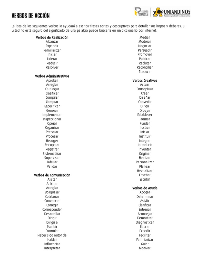 Lista de Verbos de Acción para CV | PDF | Lenguaje de programación ...