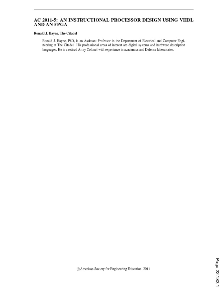 An Instructional Processor Design Using Vhdl And An Fpga Download Free Pdf Central 