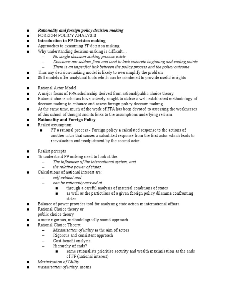 Rationality in Foreign Policy Decision-Making | PDF | Decision Making ...