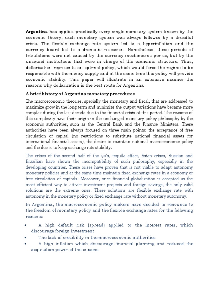 Sistemul Monetar in Argentina | PDF | Monetary Policy | Exchange Rate