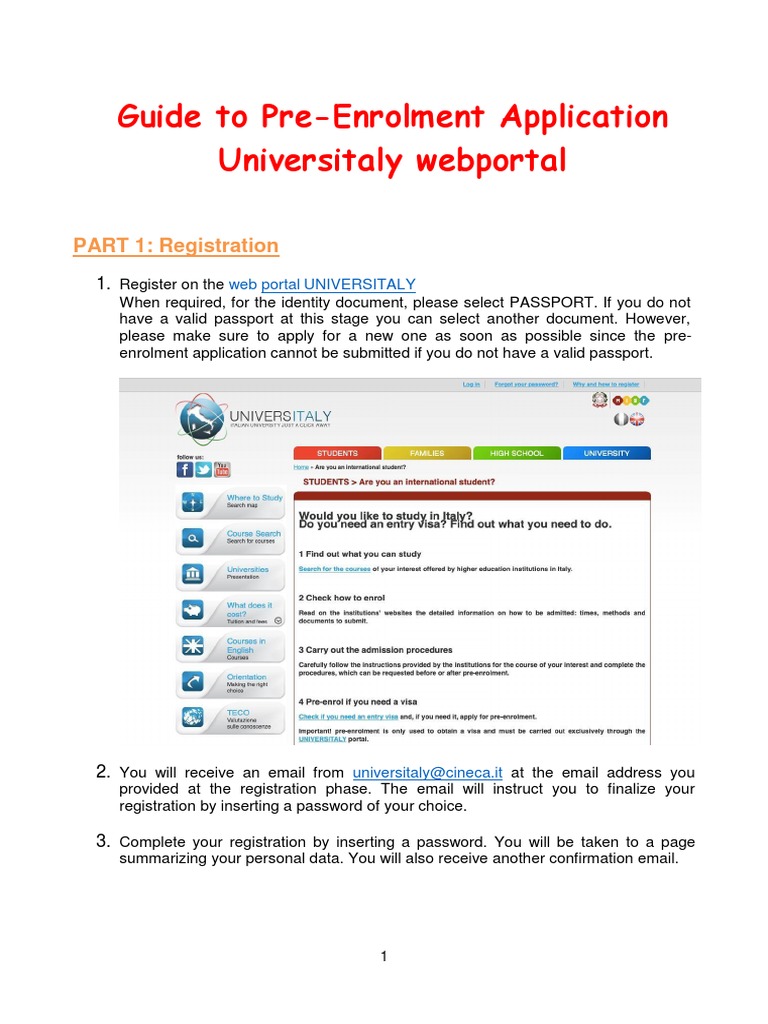 Guide To Pre-Enrolment Application Universitaly Webportal: PART 1 ...