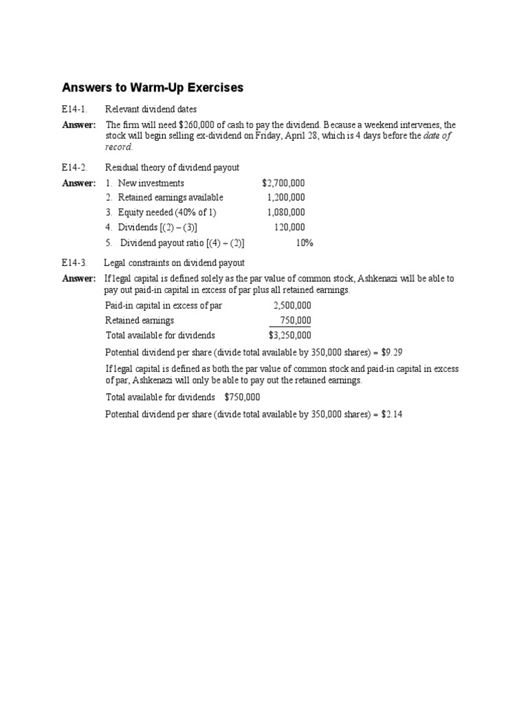 Chapter 14 Solutions | PDF | Dividend | Stocks