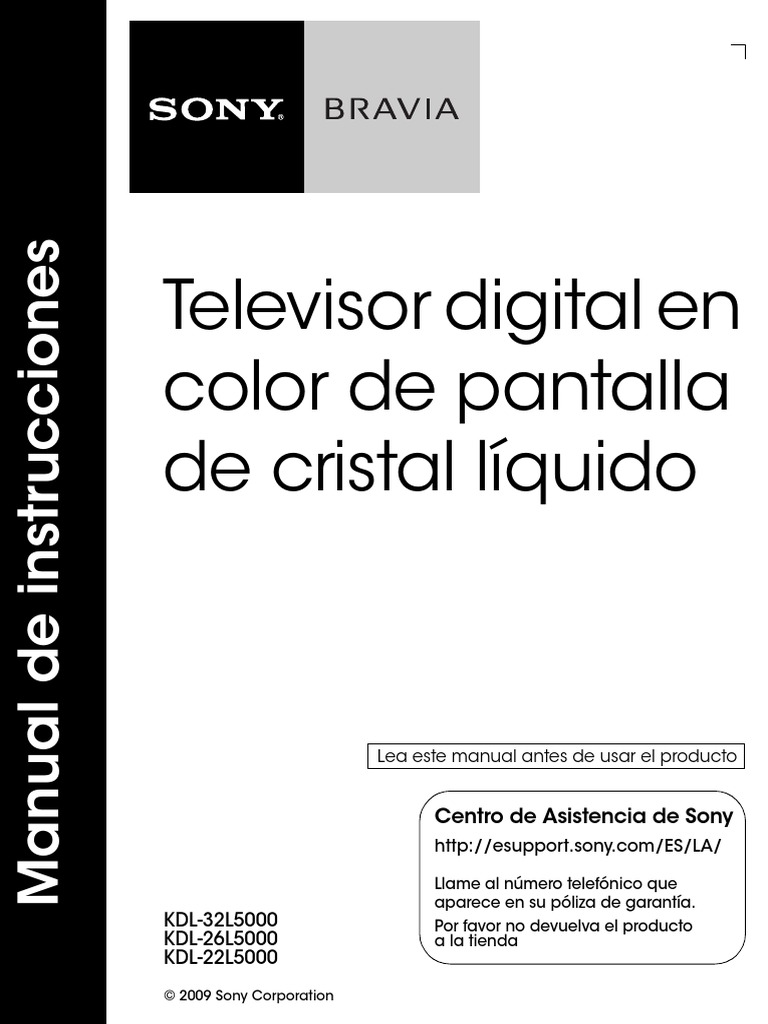 Manual de Instrucciones Sony KDL-32L5000 | PDF | Televisión de alta ...