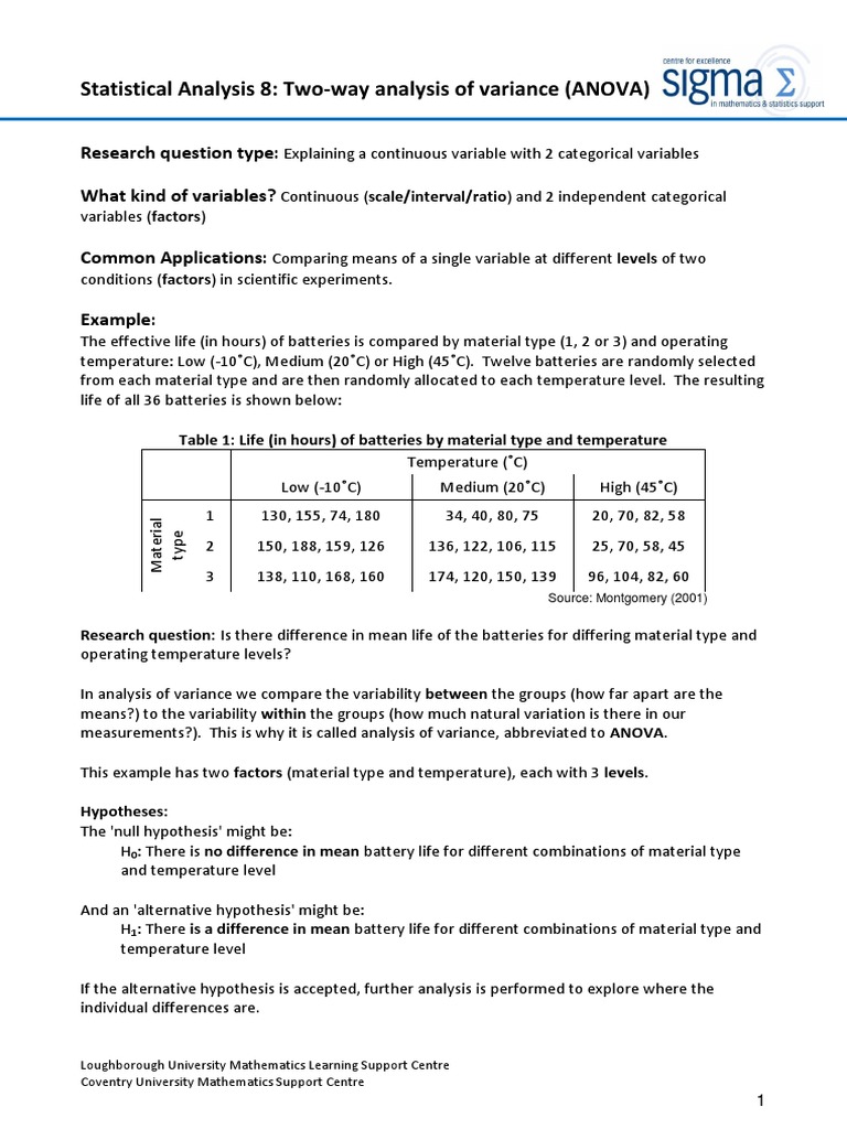 Statistical Analysis 8: Two-Way Analysis of Variance (ANOVA) | PDF ...