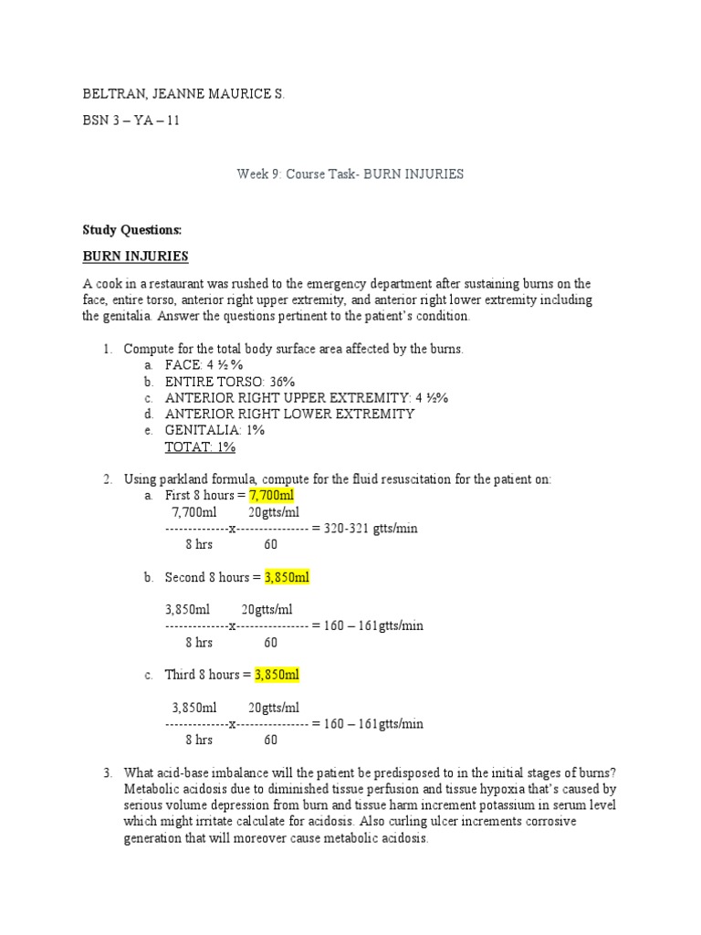 Study Questions: Burn Injuries | PDF | Burn | Physiology