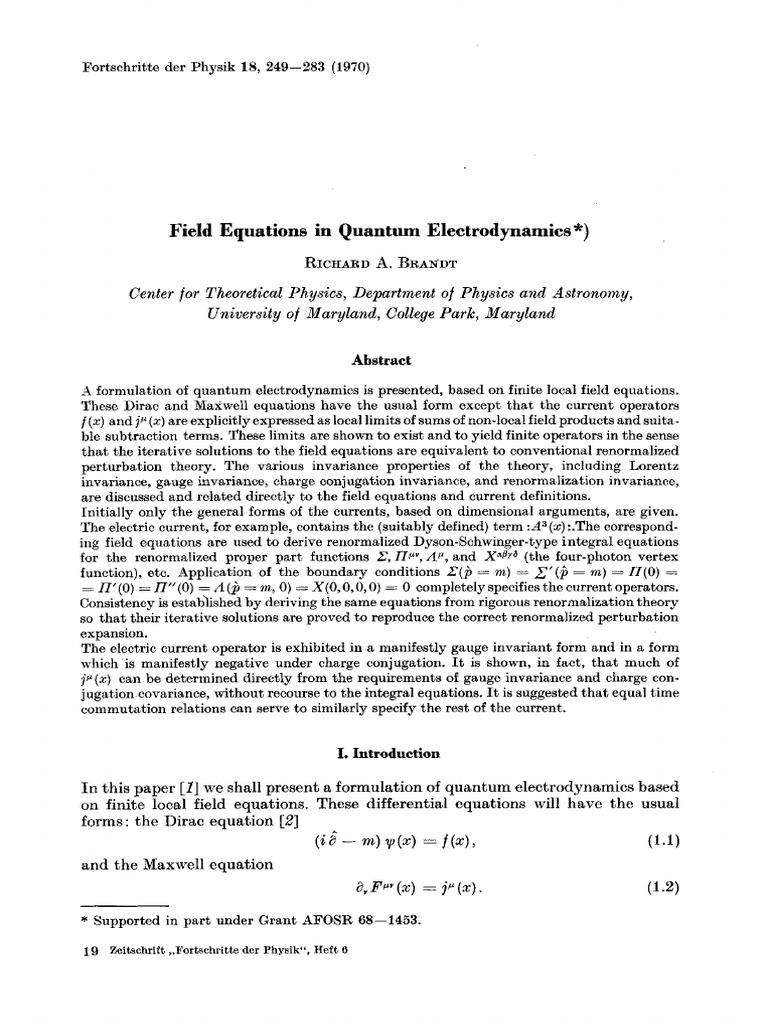 Field Equations in Quantum Electrodynamics | PDF | Gauge Theory ...
