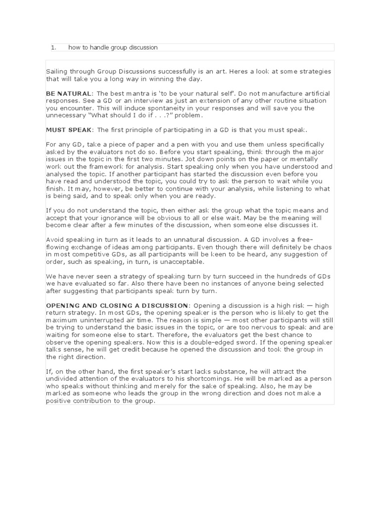 How To Handle Group Discussion | PDF | Communication | Leadership